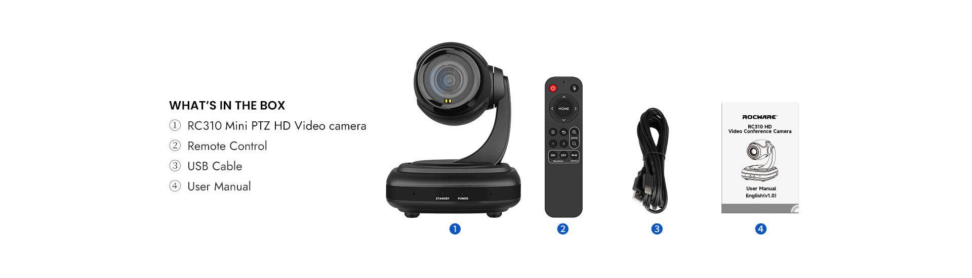 Rocware RC310 Mini Video PTZ Camera for online conference with 3x Opti ...